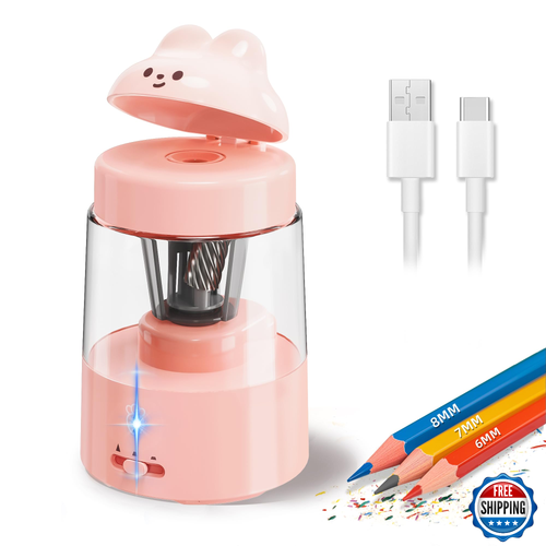 ZMOL Rechargeable Electric Pencil Sharpener Kids Pink Auto-Stop 6-8mm ...