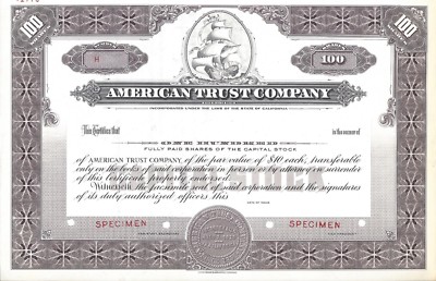 AMERICAN TRUST COMPANY......."SPECIMEN" COMMON STOCK CERTIFICATE... | eBay