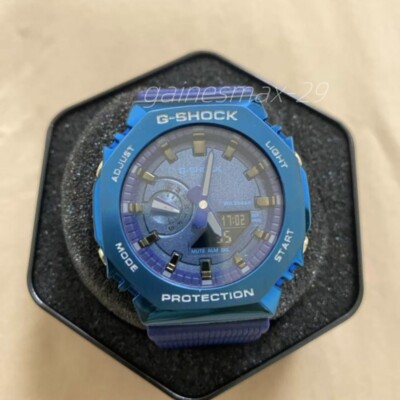 Casio Men's Watch GM2100 G-Shock Blue Silicone Strap Blue Frame with ...