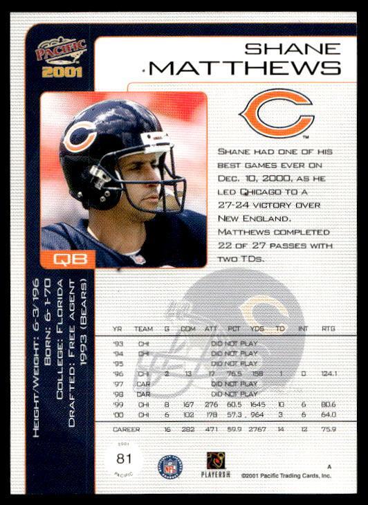 2001 Shane Matthews #81 Chicago Bears | eBay