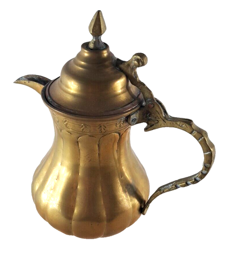 Vintage Brass Coffee Pot Tea Dallah Middle Eastern Arabic Metal Etched ...