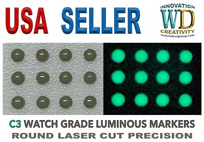 Watch Dial Hour Markers 12 pcs C3 Grade LUMINOUS 1.6mm Numerals Dots ...