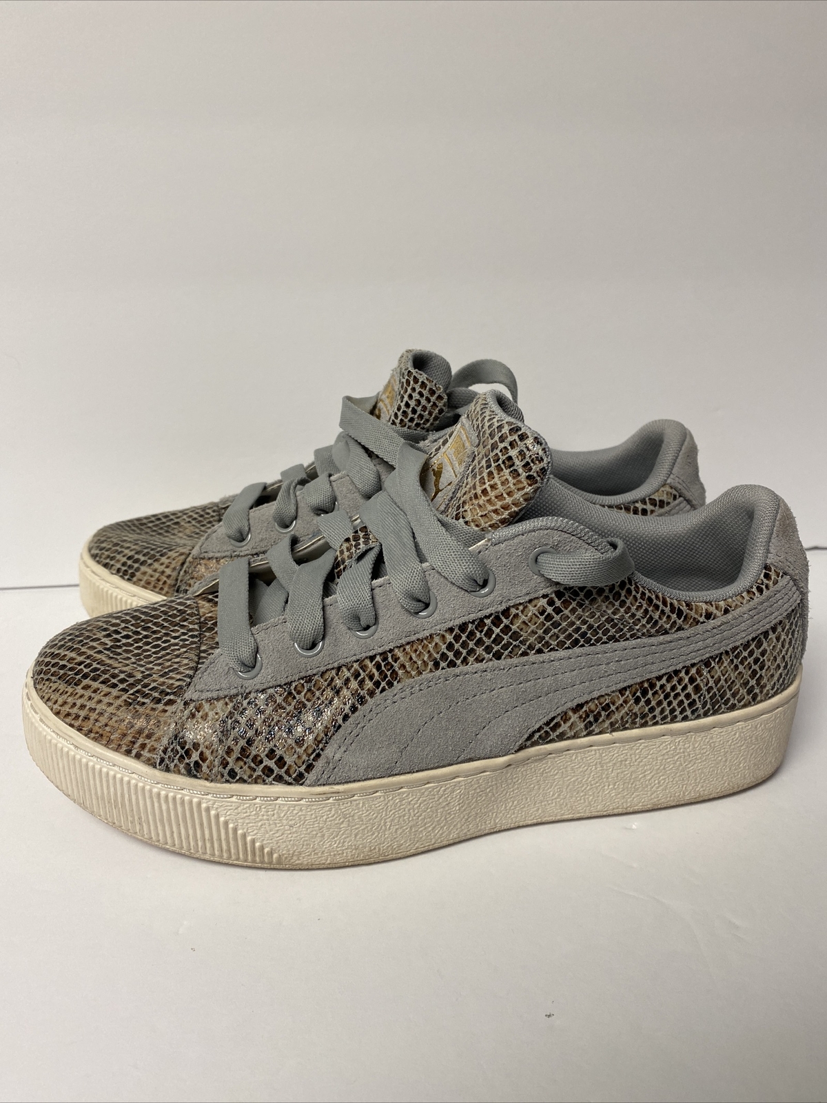 Puma Sport Lifestyle Gray Suede Snake Lace Up Platform Shoes Sneakers ...