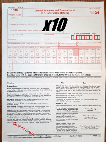 10-pack - 2024 Tax Form 1096 Annual Transmittals ONLY (for mailing ...