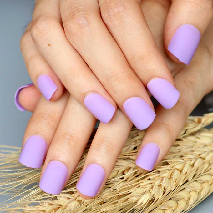 MATTE *LIGHT PURPLE* SHORT Full Cover 24 Nail Tips Press On Glue Set ...