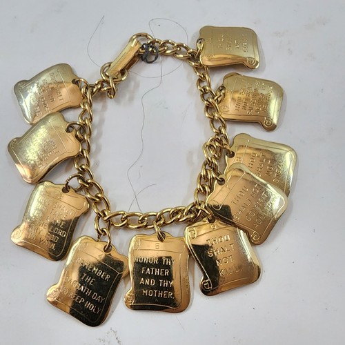 Vintage Gold Tone Ten Commandments Charm Bracelet Christianity Catholic ...