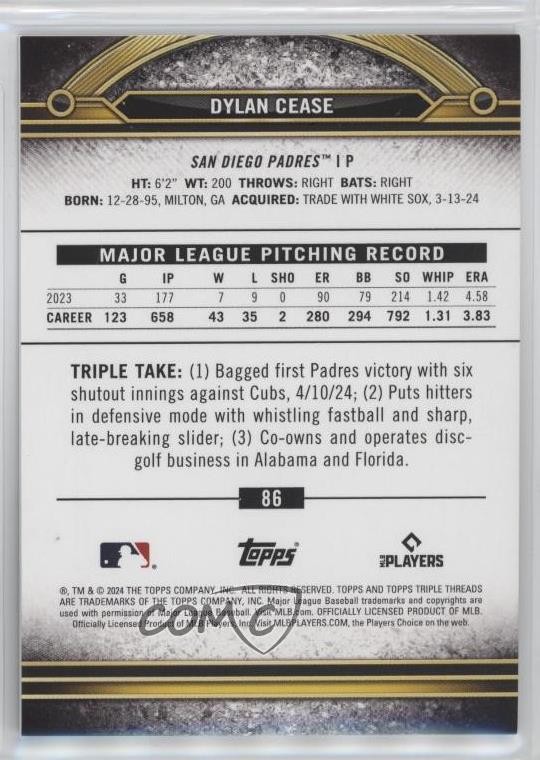 2024 Topps Triple Threads Dylan Cease #86 0i9h | eBay
