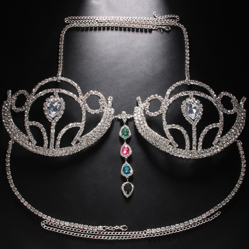 Hot Necklace Rhinestone Bras Floral Tassels Color Droplet Body Chain ...