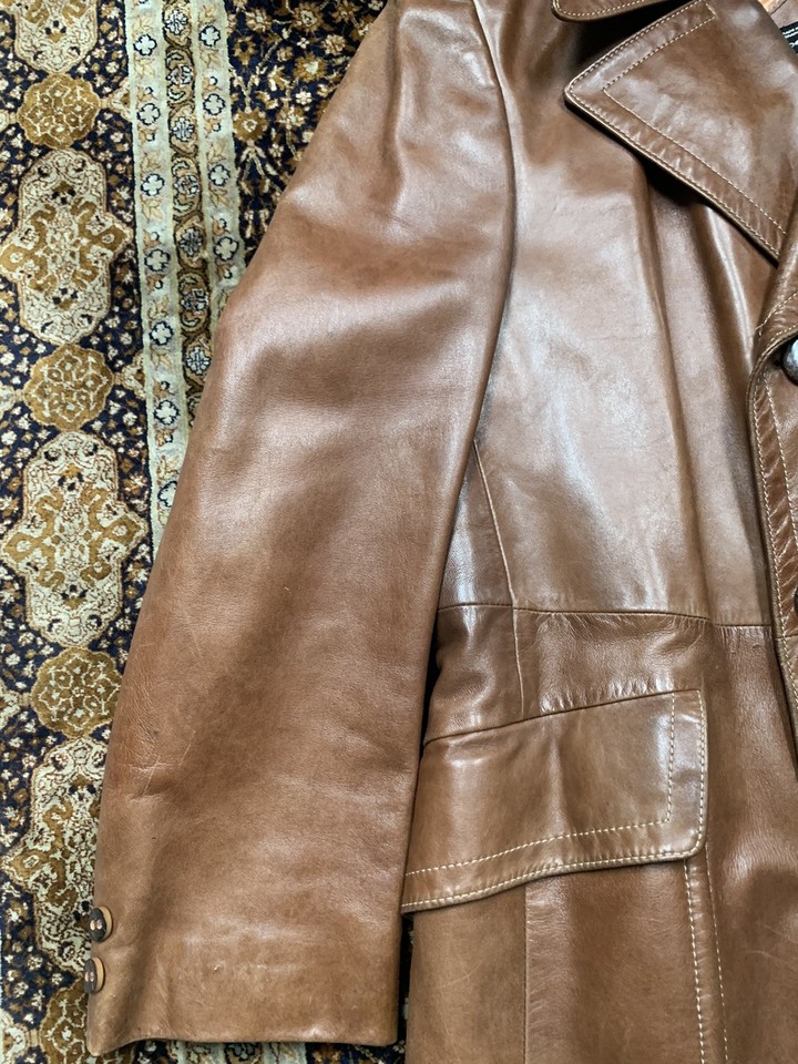 Vtg Cortefiel Leather Jacket Double Breasted Caramel Brown Patina Mens ...
