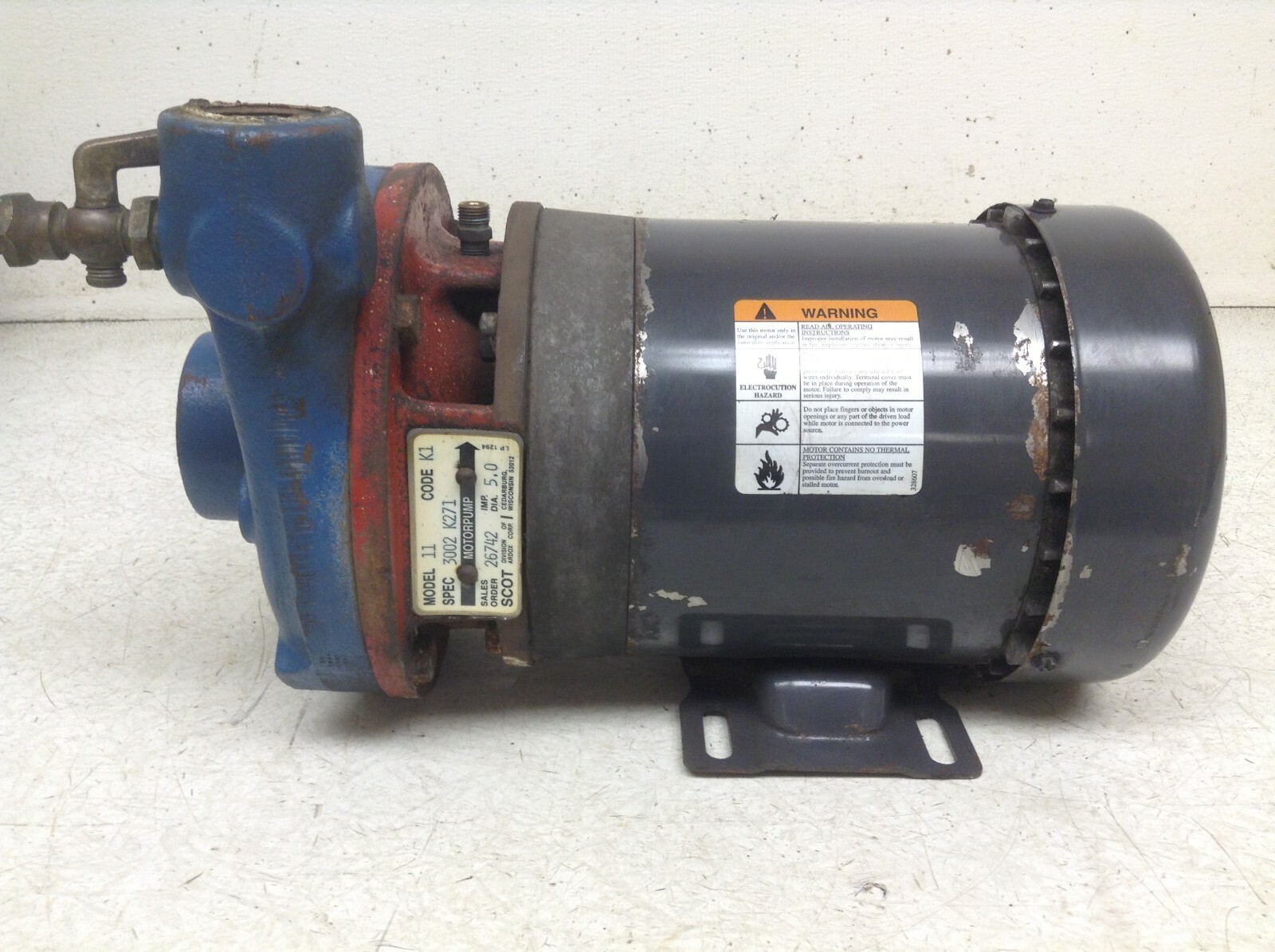 Dayton Scot 1211 11 Pump 3N235D 1 HP 3450 RPM 208-220/440 VAC 3002 K271 ...