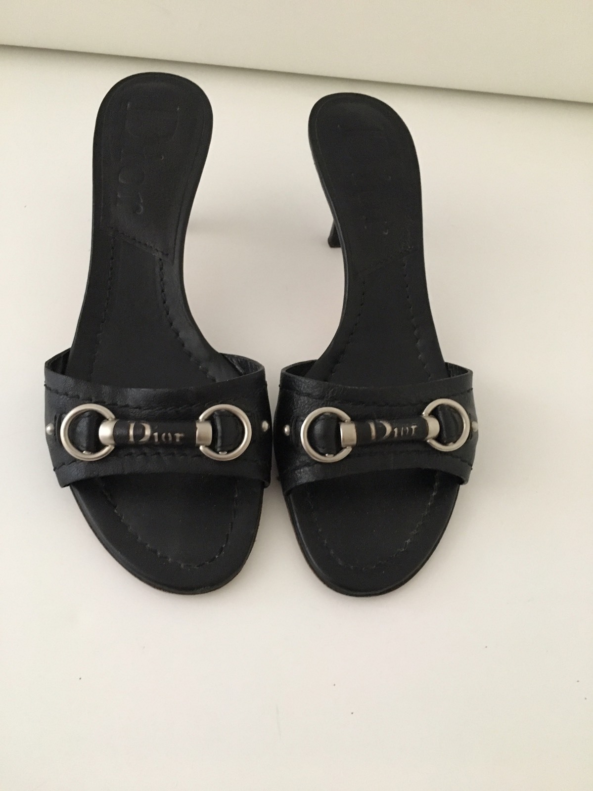 CHRISTIAN DIOR Black Leather Slides Mules Sandals Eur… - Gem
