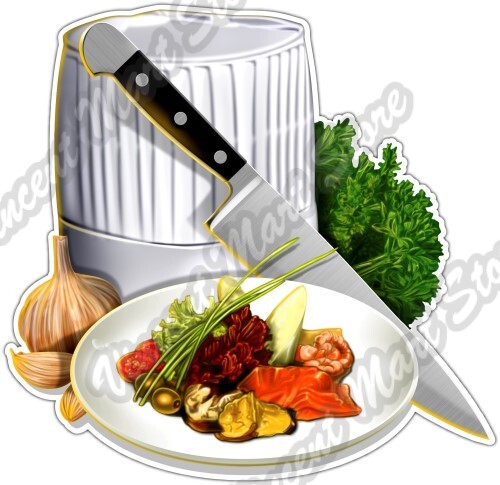Culinary Food Beverage Chef Cooks Hat Knife Car Bumper Vinyl Sticker ...