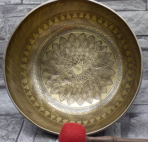 12 inches Lotus Om Mane Padme Ohm Carving Bowl Deep Sound Vibration ...