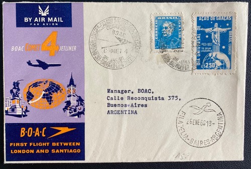 1960 Sao Pablo Brazil First Flight Airmail Cover to Argentina BOAC ...