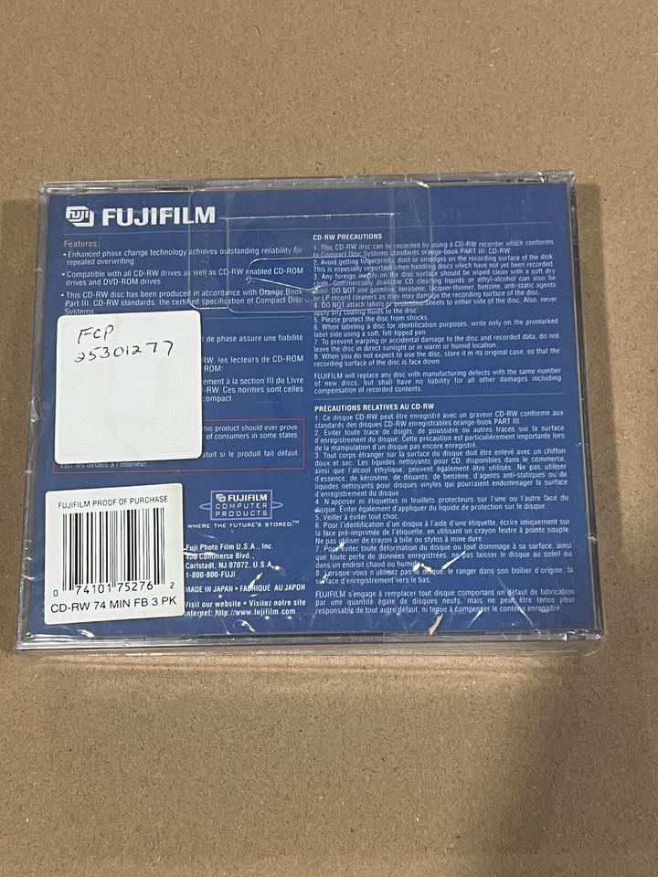 FujiFilm 3-Pack of 74-Minute Rewritable CD-RW Compact Discs New Sealed ...