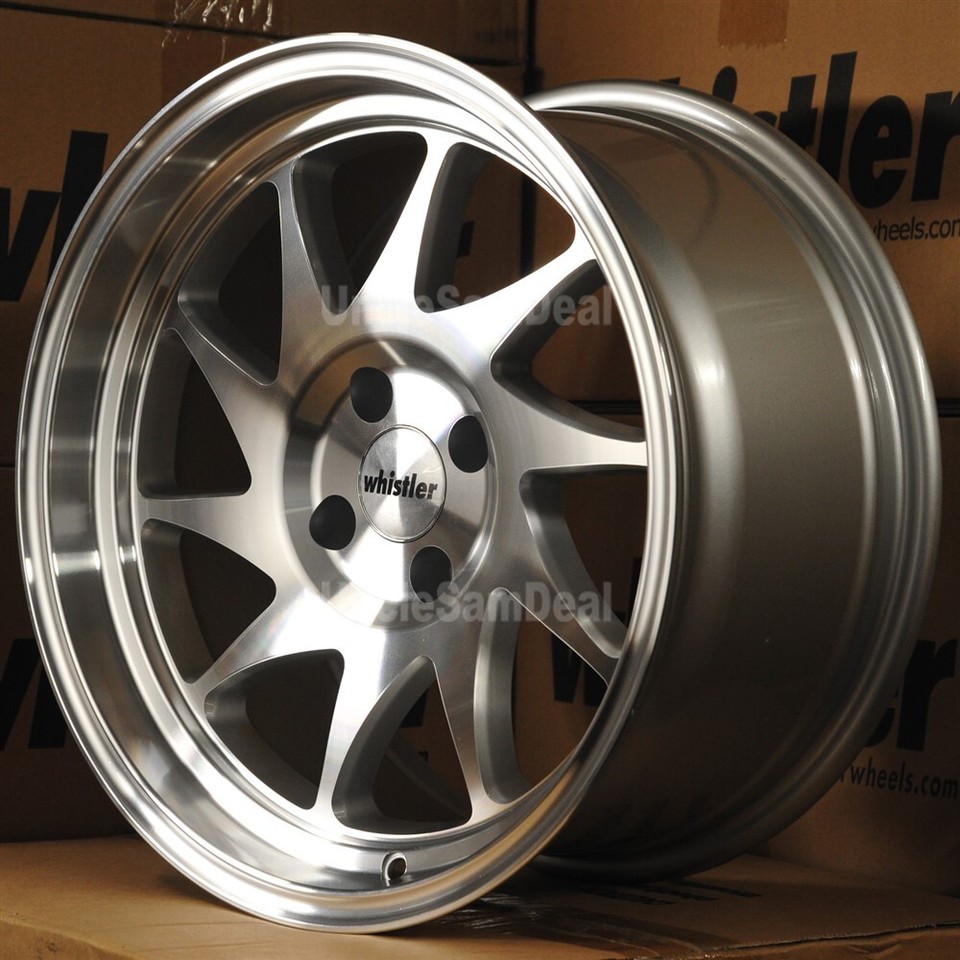 16x9 4x100 15 OFFSET WHISTLER KR7 SILVER MACHINE FACE LIP 10 SPOKES 4 ...
