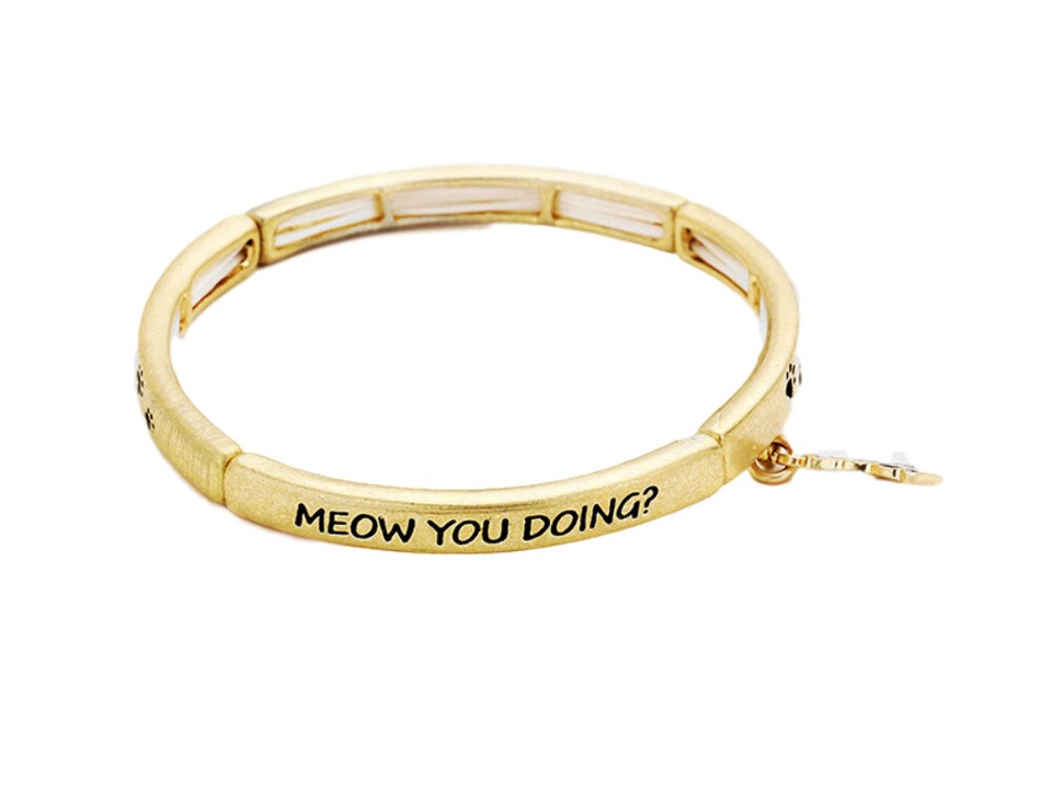 "Meow You Doing?" Inspirational Message Charm Stretch Bracelet | eBay