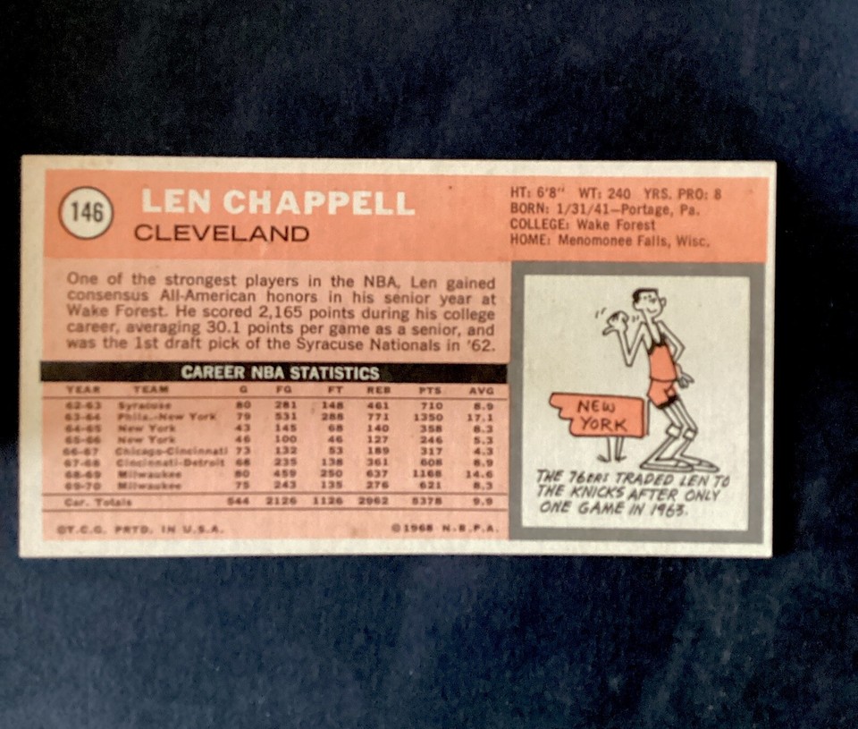 1970-71 Topps Basketball 🏀 #146 Len Chappell NM-MT Awesome Card 🔥(B) | eBay
