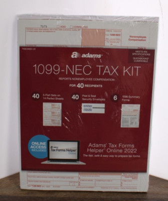 NEW Adams 1099-NEC 2022 Tax Forms Kit + Tax Forms Helper Online, 40 ...
