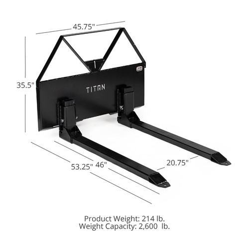 Titan Attachments Pin-On Pallet Fork Frame Attachment, 46" Hefty Fork ...