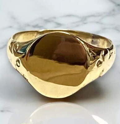 Antique Estate 14k Yellow Gold Fancy SIGNET Ring ENGRAVABLE Size 6.25 ...