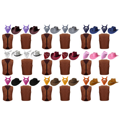 Boys Girls Cowboy Costume Suede Set Cosplay Cowgirl Outfit Dress Up ...