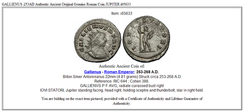 GALLIENUS 253AD Authentic Ancient Original Genuine Roman Coin JUPITER ...