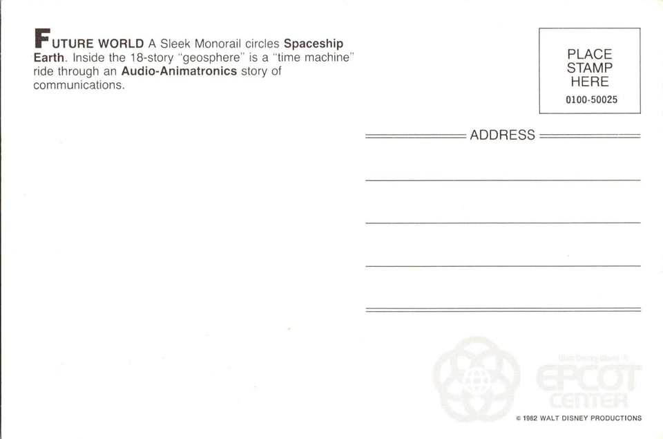 Vtg Postcard, Future World , Spaceship Earth, Epcot Center, c1982 Walt ...