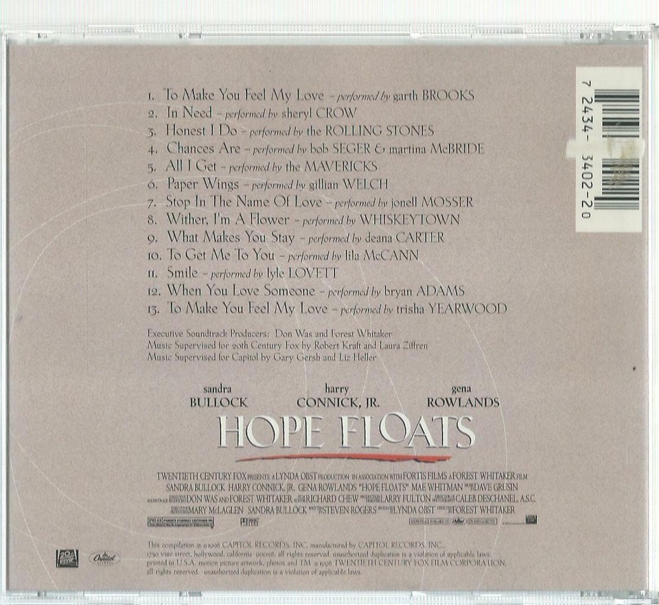 Hope Floats (Original Soundtrack) (CD, 2007) Promo Disc & Cover Art ...