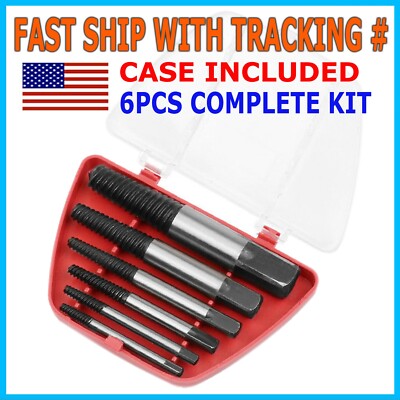 6 PC Screw Extractor Set Easy Out Drill Bits Guide Broken Screws Bolt ...