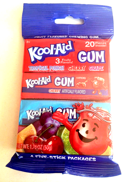 KOOL-AID FRUIT Flavored Bubble Gum 2 PACKS 40 pieces 8 Five-Stick Pack ...