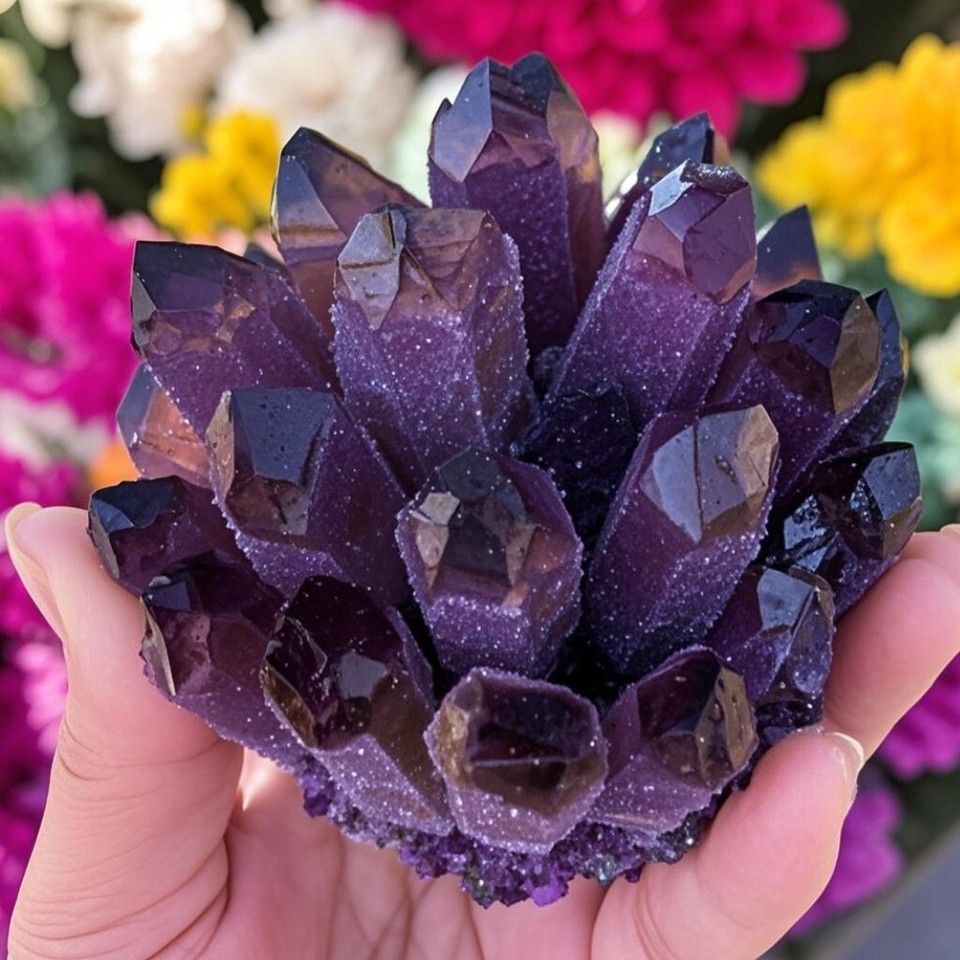 Dark Purple Phantom Quartz Crystal Cluster Rare Geode Rock Energy Home ...