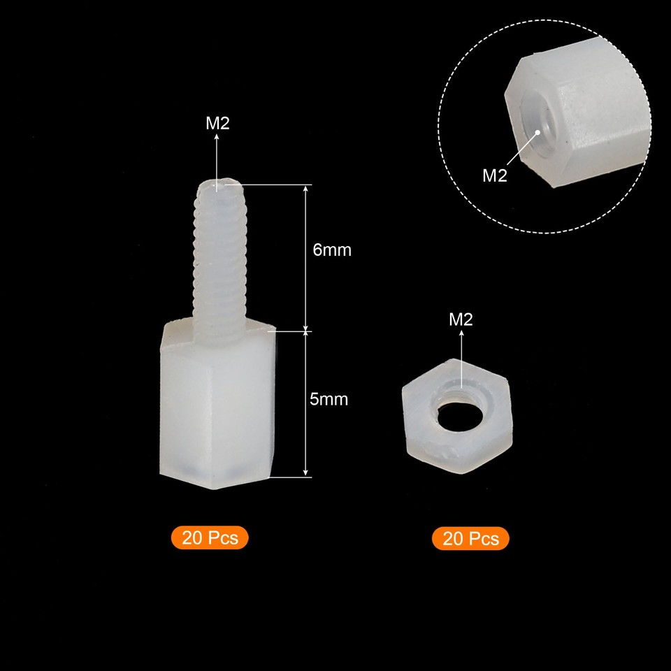M2 Standoff Screws 40 Pack Nylon Hex PCB Standoffs Nuts (5mm+6mm, White ...