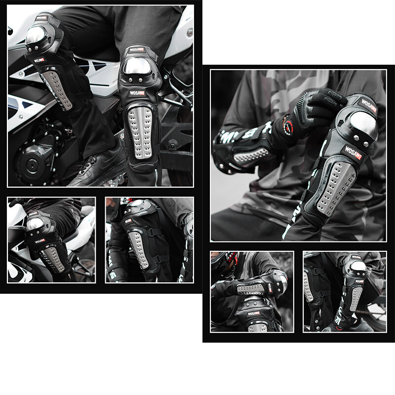 WOSAWE Adults Motorcycle Knee Elbow Steel Protectors Racing Protective ...