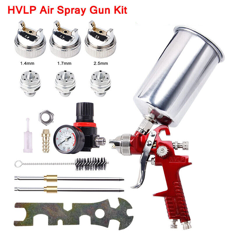 HVLP Auto Paint Air Spray Gun Kit Gravity Feed Car Primer 1.4mm 1.7 2 ...