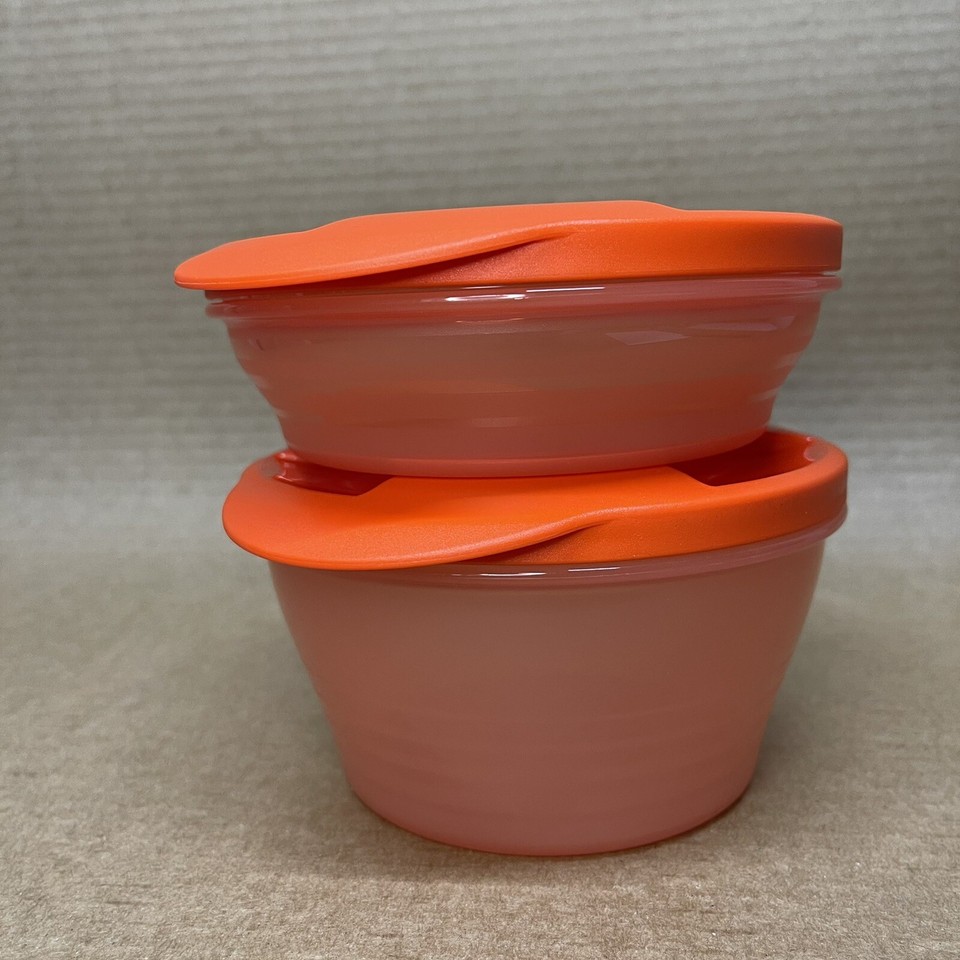 Tupperware Duo Bowls Locking Seals (Set of 2) Orange Coral Small ...