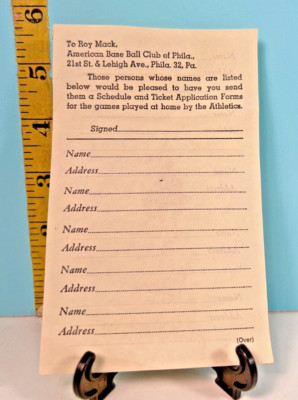 Vintage American Baseball club, Roy Mack order form for Athletics. | eBay