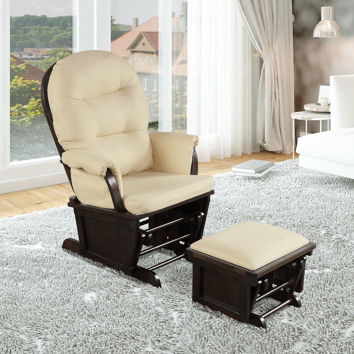 Baby Nursery Relax Rocker Rocking Chair Glider & Ottoman Set w/Cushion ...