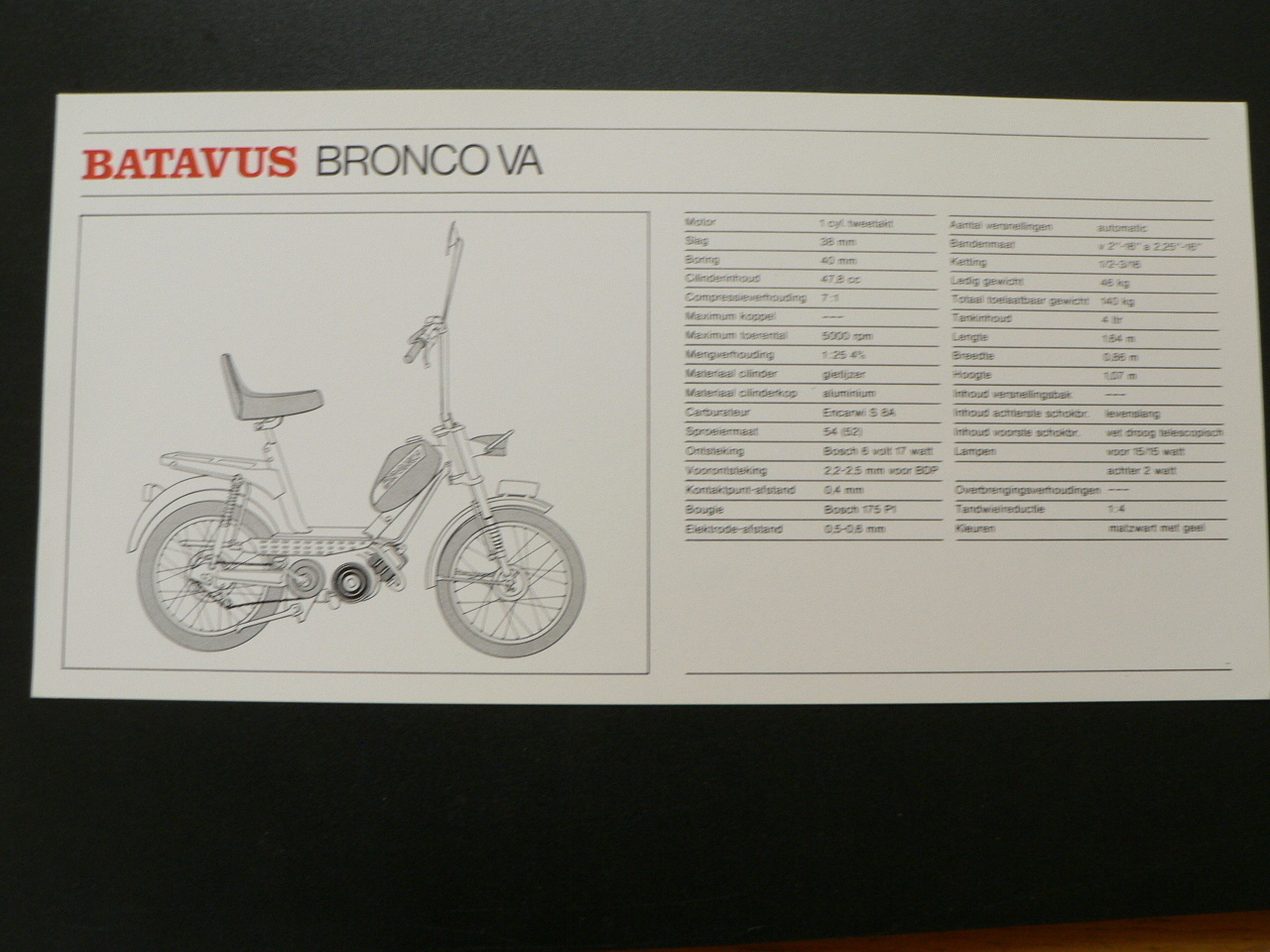 BATAVUS BRONCO VA TECHNICAL INFOCARD BROMFIETS,MOPED,MOFA | eBay