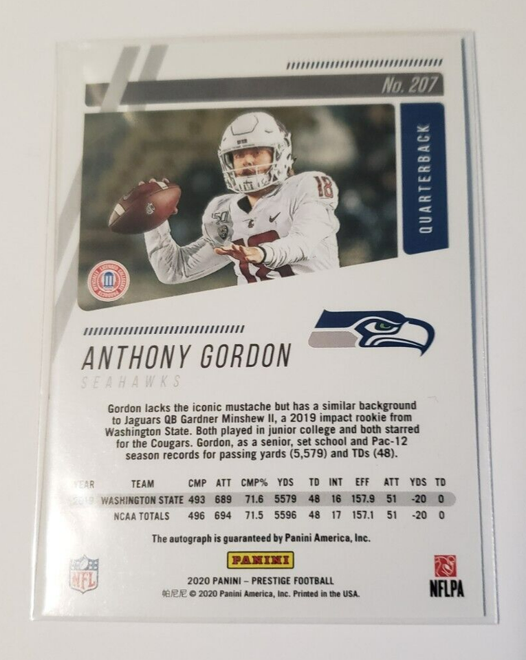 2020 Panini Prestige Anthony Gordon Rookie Draft RC Autograph Auto #207 ...
