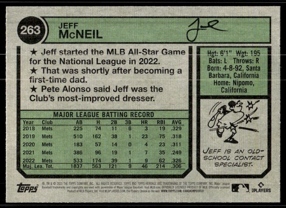 2023 Topps Heritage Jeff McNeil G589 New York Mets #263 | eBay