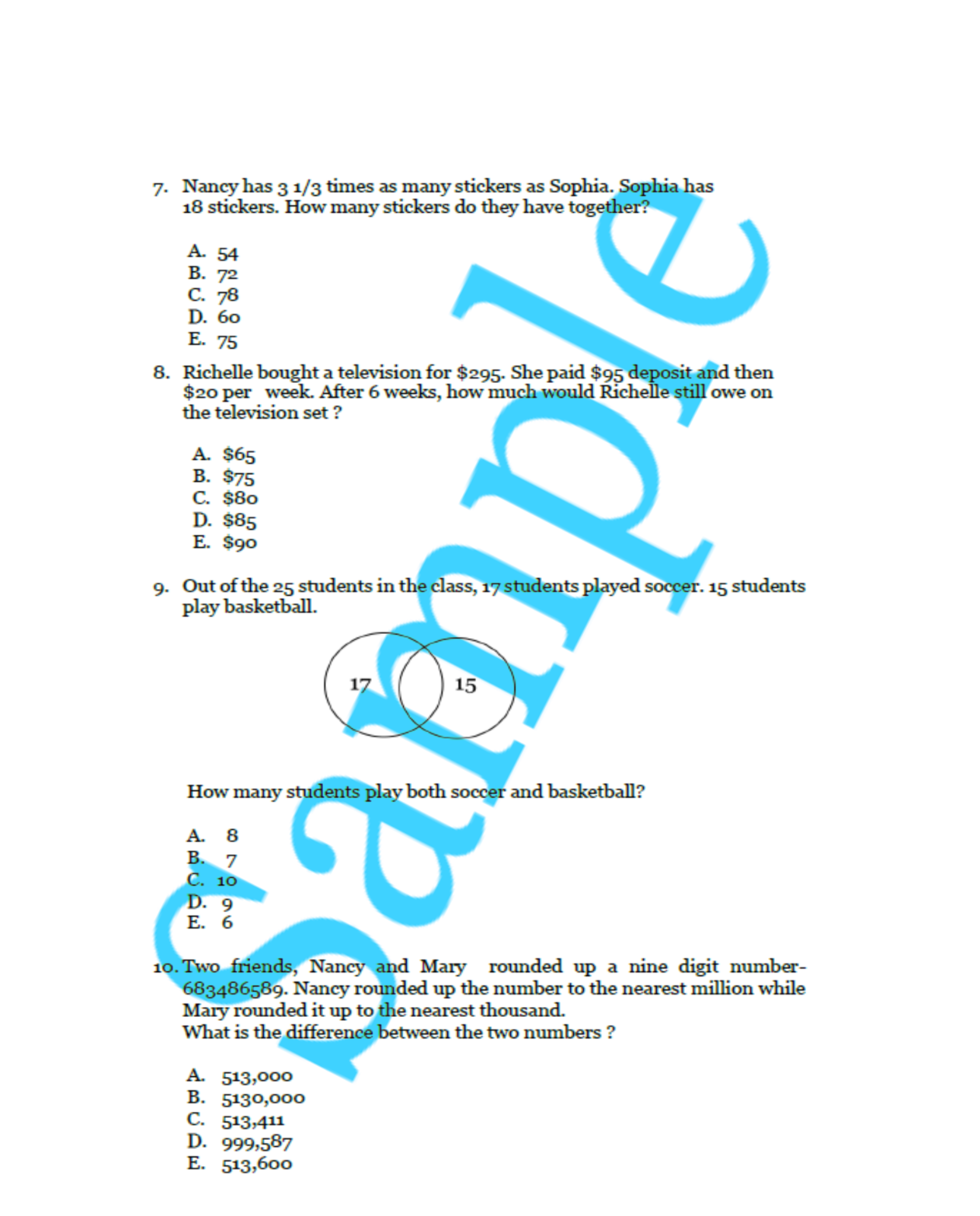 Year 4 Opportunity Class(OC) Practice Test Question paper-Mathematical ...