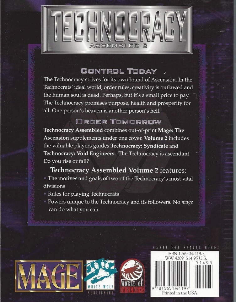 Mage The Ascension RPG Technocracy Assembled 2 SC NEW White Wolf WW4209 ...