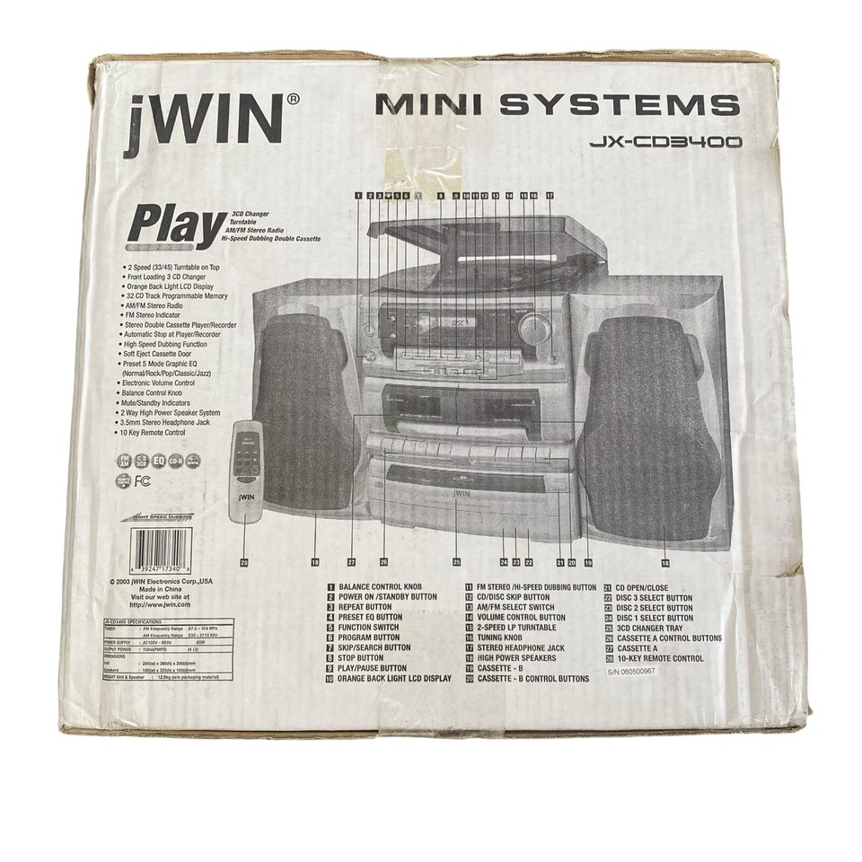 jWIN HI-FI 3 CD Changer Turntable Double Cassette & Radio Player JX ...