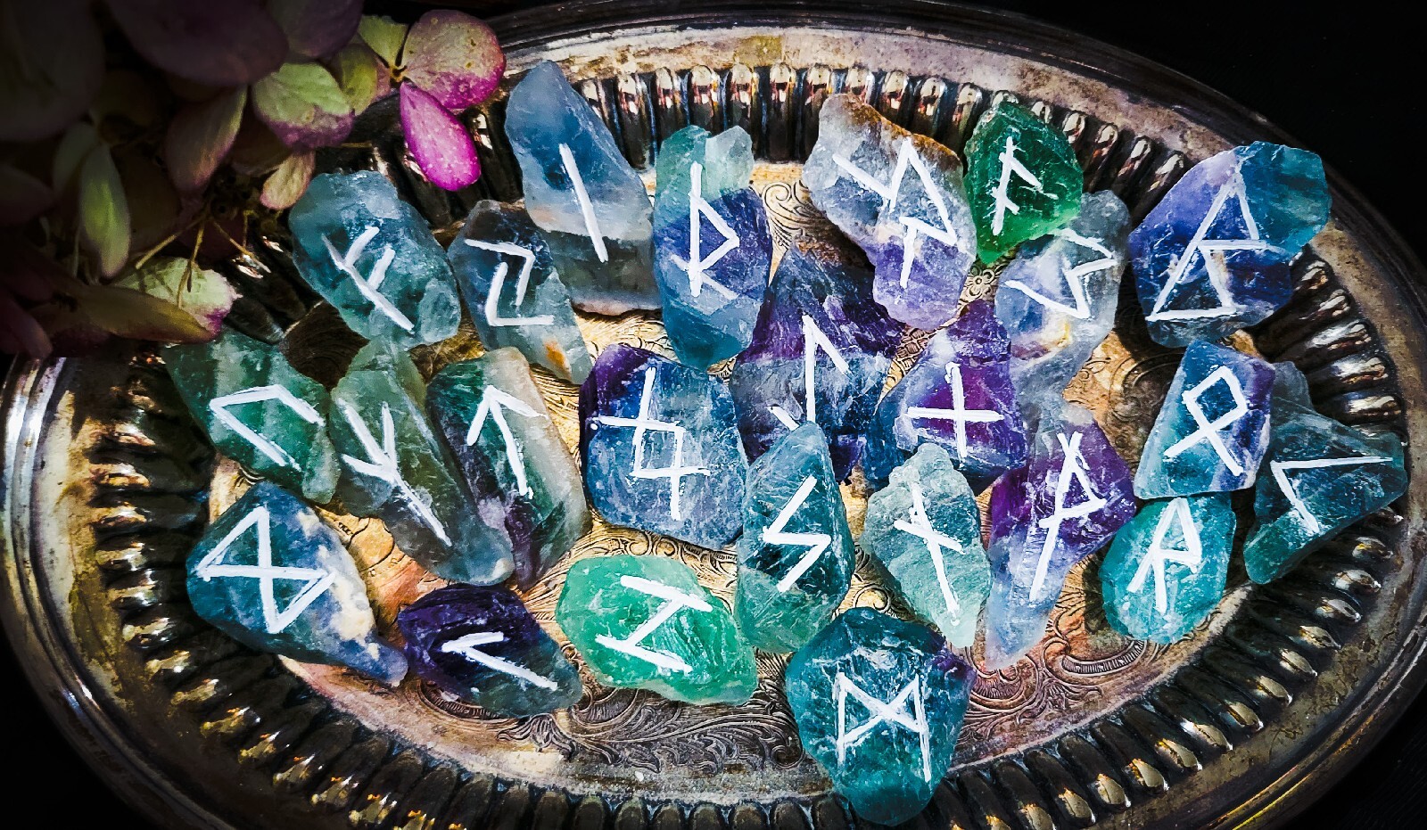Fluorite Handmade Runestone Set - Nordic Heathen Runes - Pagan Alter ...