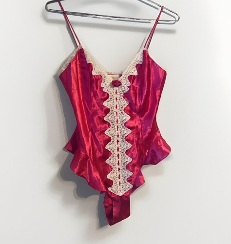 Vintage Victorias Secret Teddy Satin Pink Lace Cami Ruffle Gold Label ...