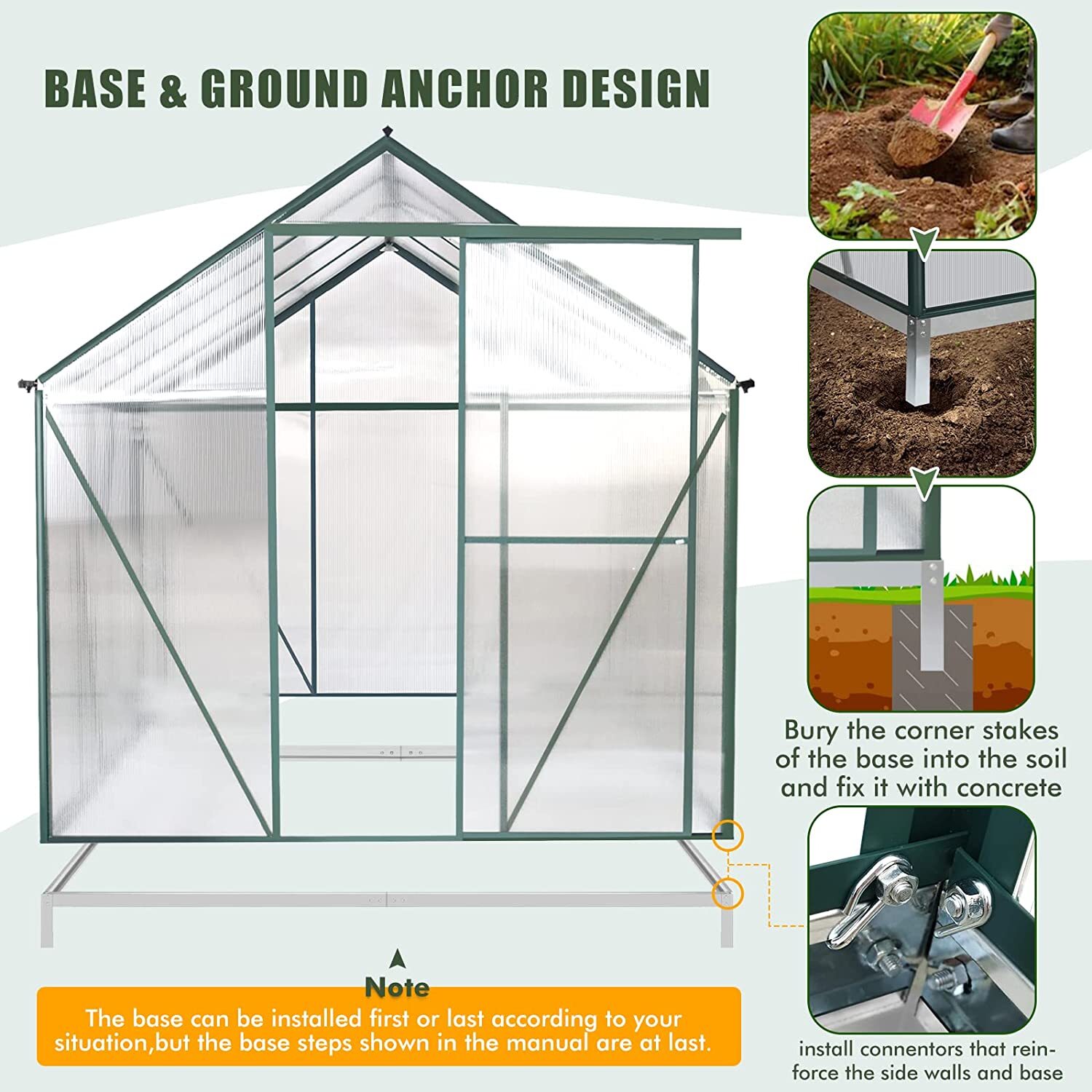 6x10' Walk-in Polycarbonate Plant Greenhouse with Window Door Garden ...
