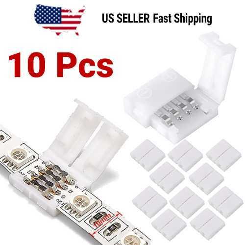 10-Pcs 4-Pin RGB 10mm led Strip connectors Extension for 5050 LED ...