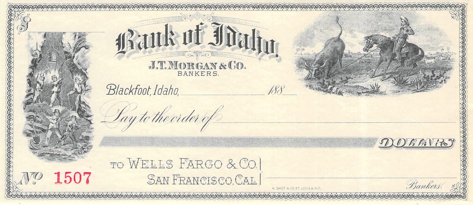 WELLS FARGO EXPRESS BANK OF BLACKFOOT IDAHO 188x GOLD MINERS CHECK ...