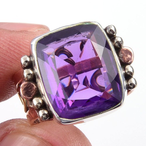 Natural African Amethyst Gemstone 925 Sterling Silver Two Tone Ring ...